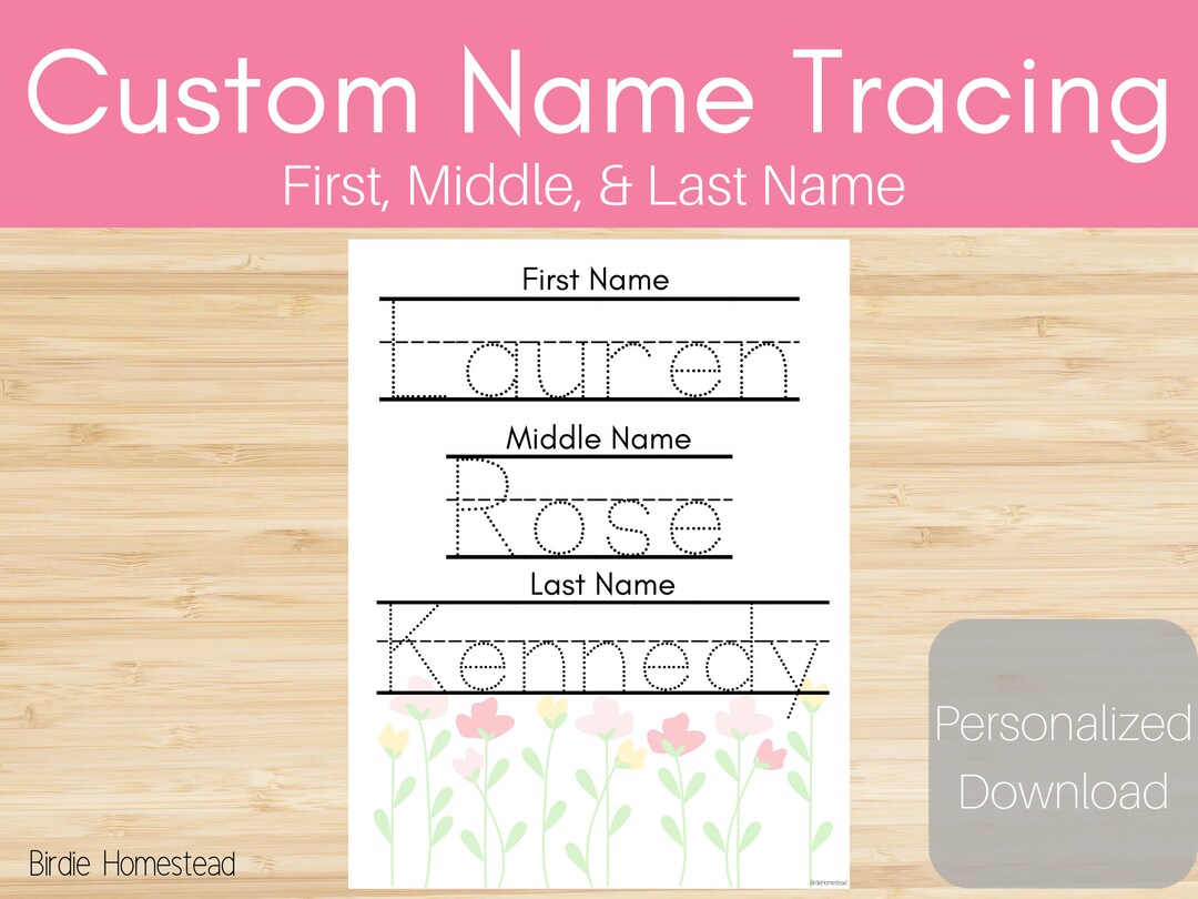 First, Middle, & Last Name Custom Tracing Worksheet, Spring Flowers ...
