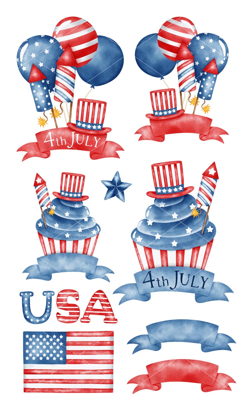 4th of July Independence Day Watercolor Clipart, Fourth of July ...