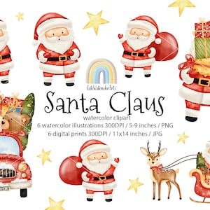 Santa Claus Clipart, Christmas Clipart, Watercolor Christmas Clipart ...