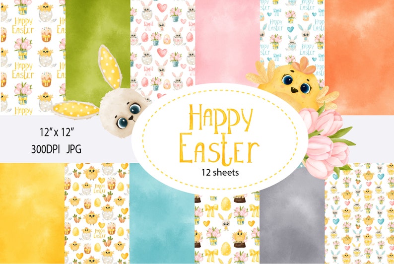 Easter Watercolor Clipart. Bunny, Chicken Eggs Clip. Happy Easter ...