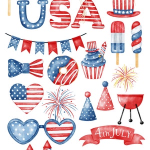 4th of July Independence Day Watercolor Clipart, Fourth of July ...