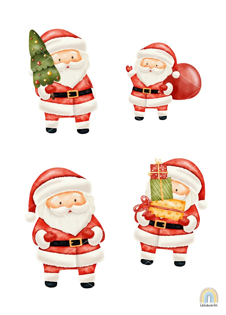 Santa Claus Clipart, Christmas Clipart, Watercolor Christmas Clipart ...