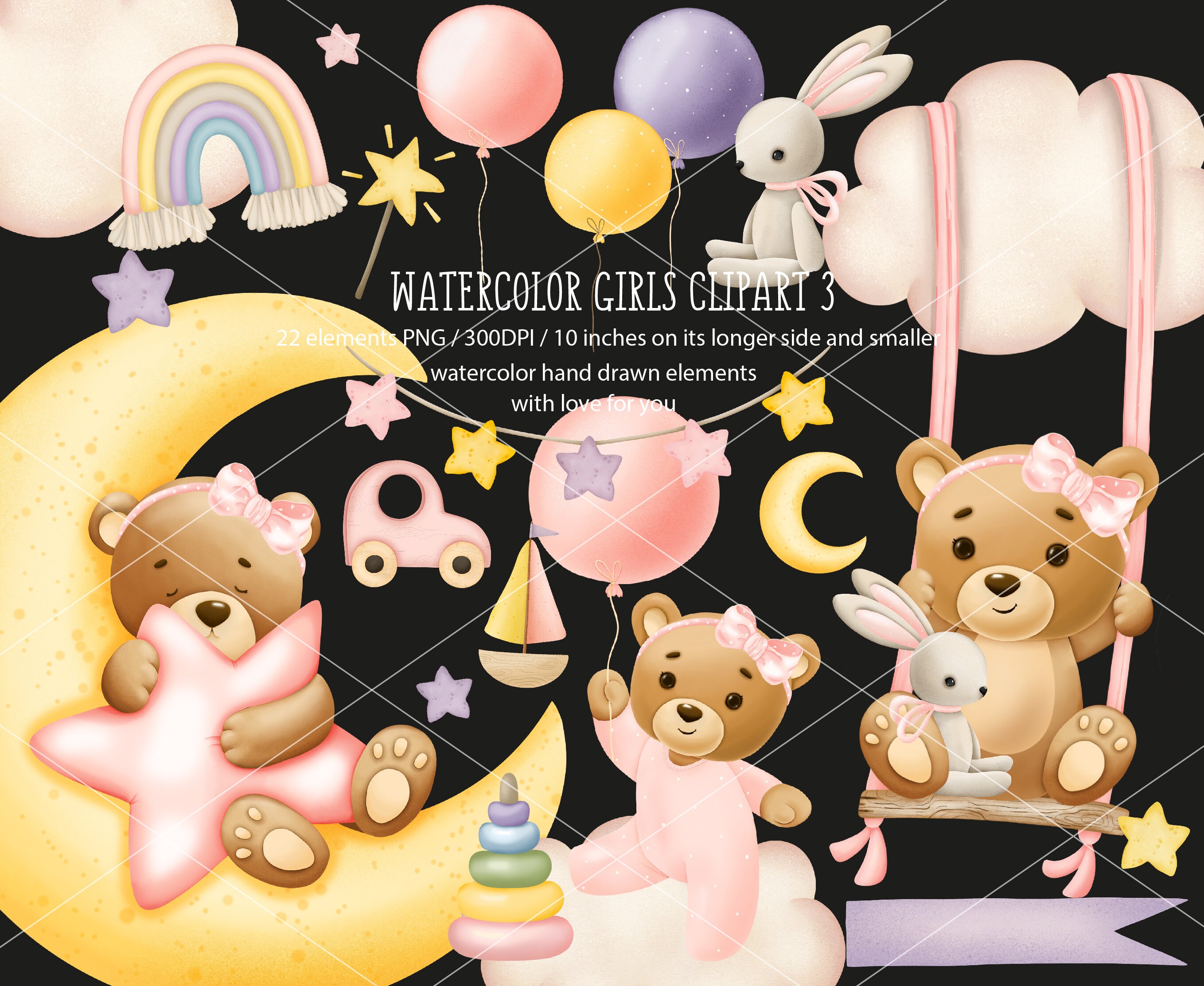 Watercolor Bears Clipart 3 Cute Teddy Bear Clipart Baby - Etsy