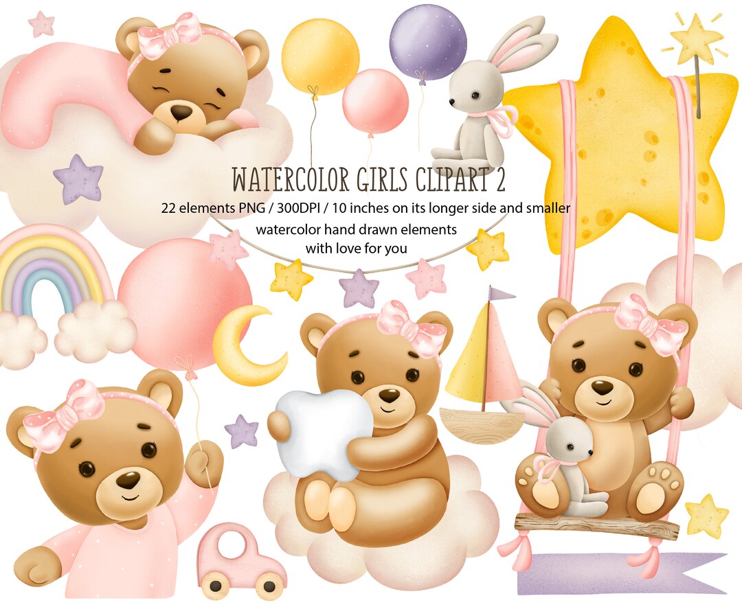 Watercolor Bears Clipart 2, Cute Teddy Bear Clipart, Baby Shower, It's ...