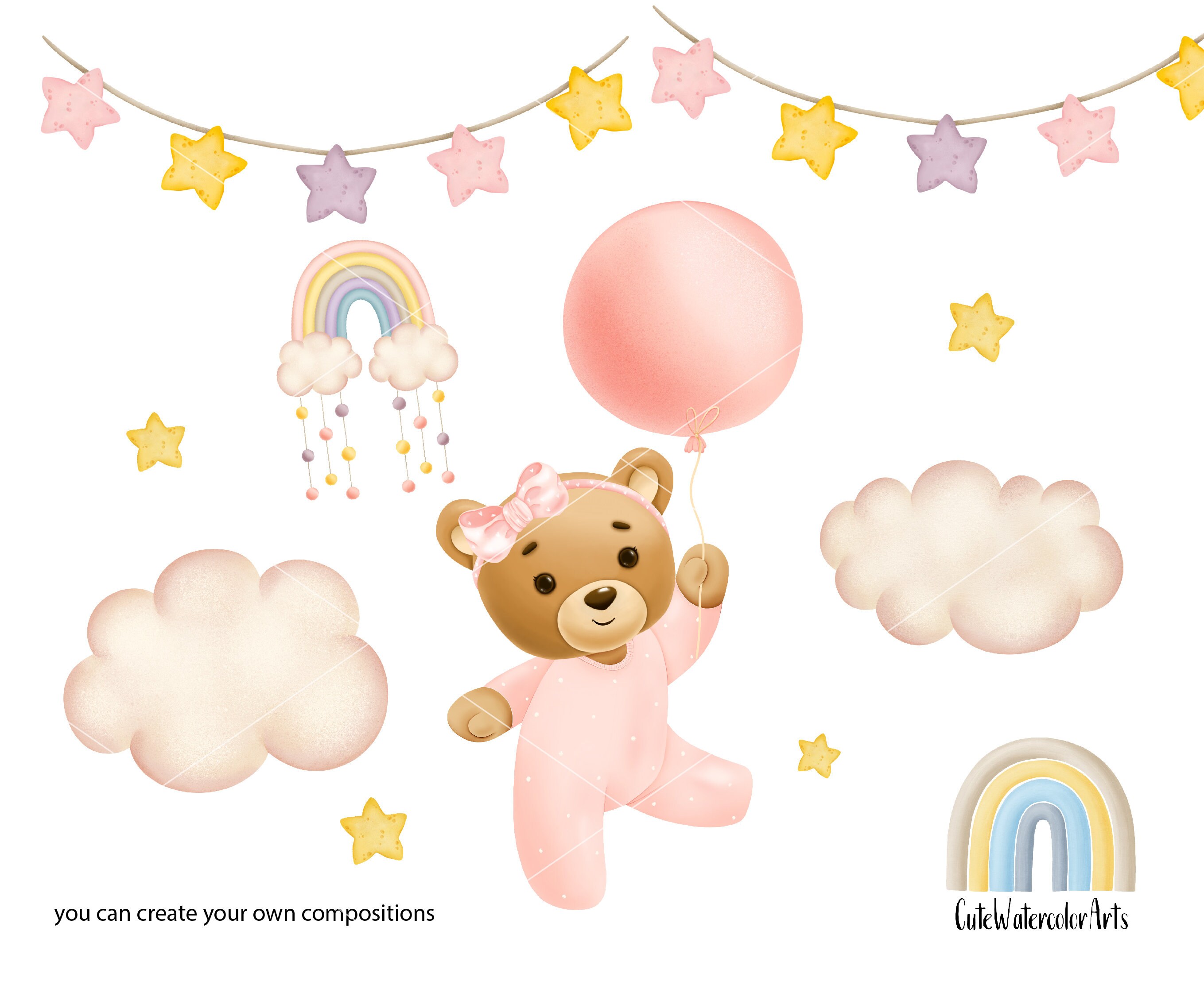 Watercolor Bears Clipart 3 Cute Teddy Bear Clipart Baby - Etsy