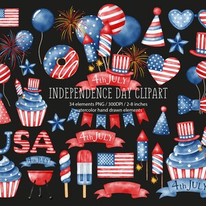 4th of July Independence Day Watercolor Clipart, Fourth of July ...