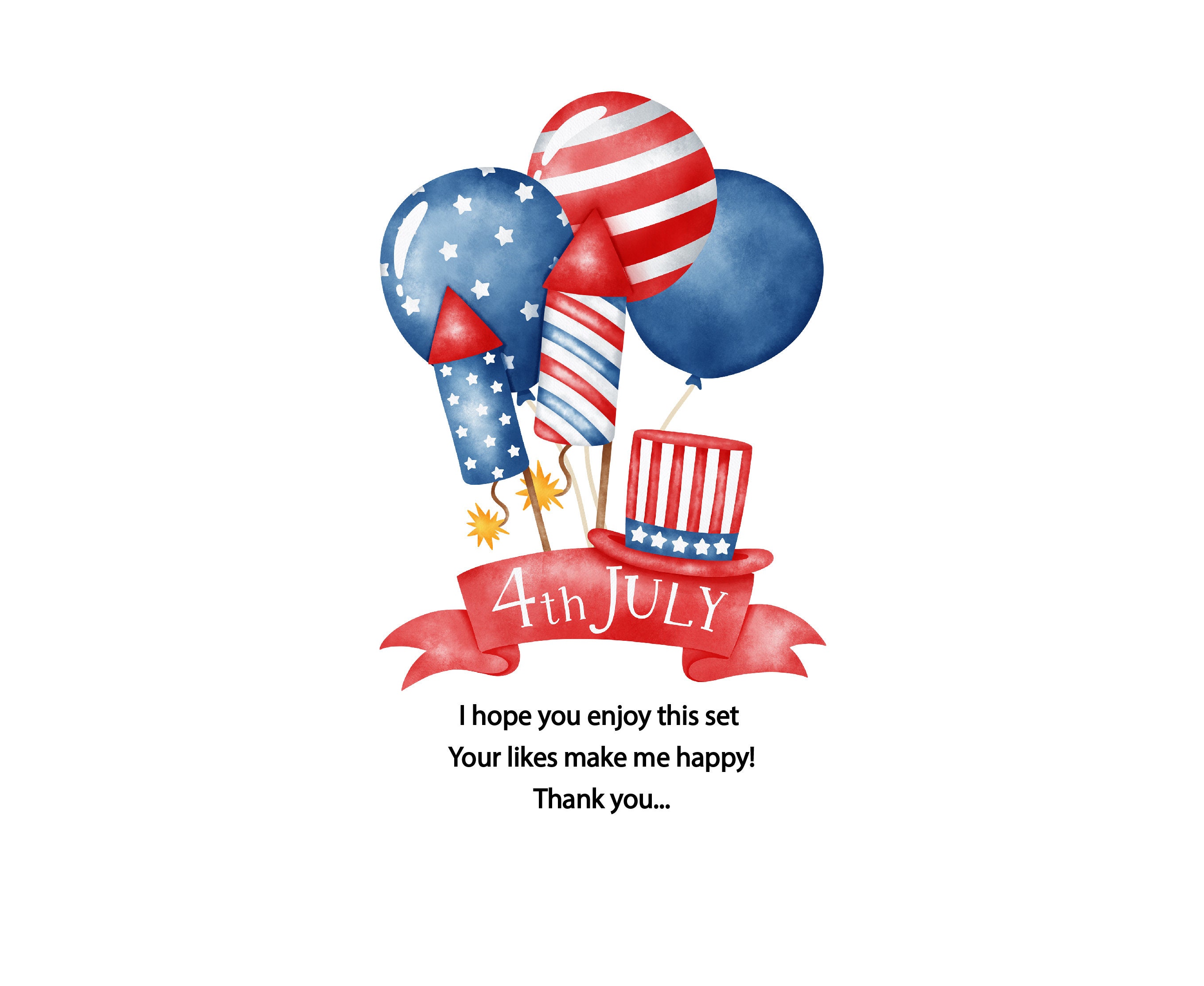 4th of July Independence Day Watercolor Clipart Fourth of - Etsy