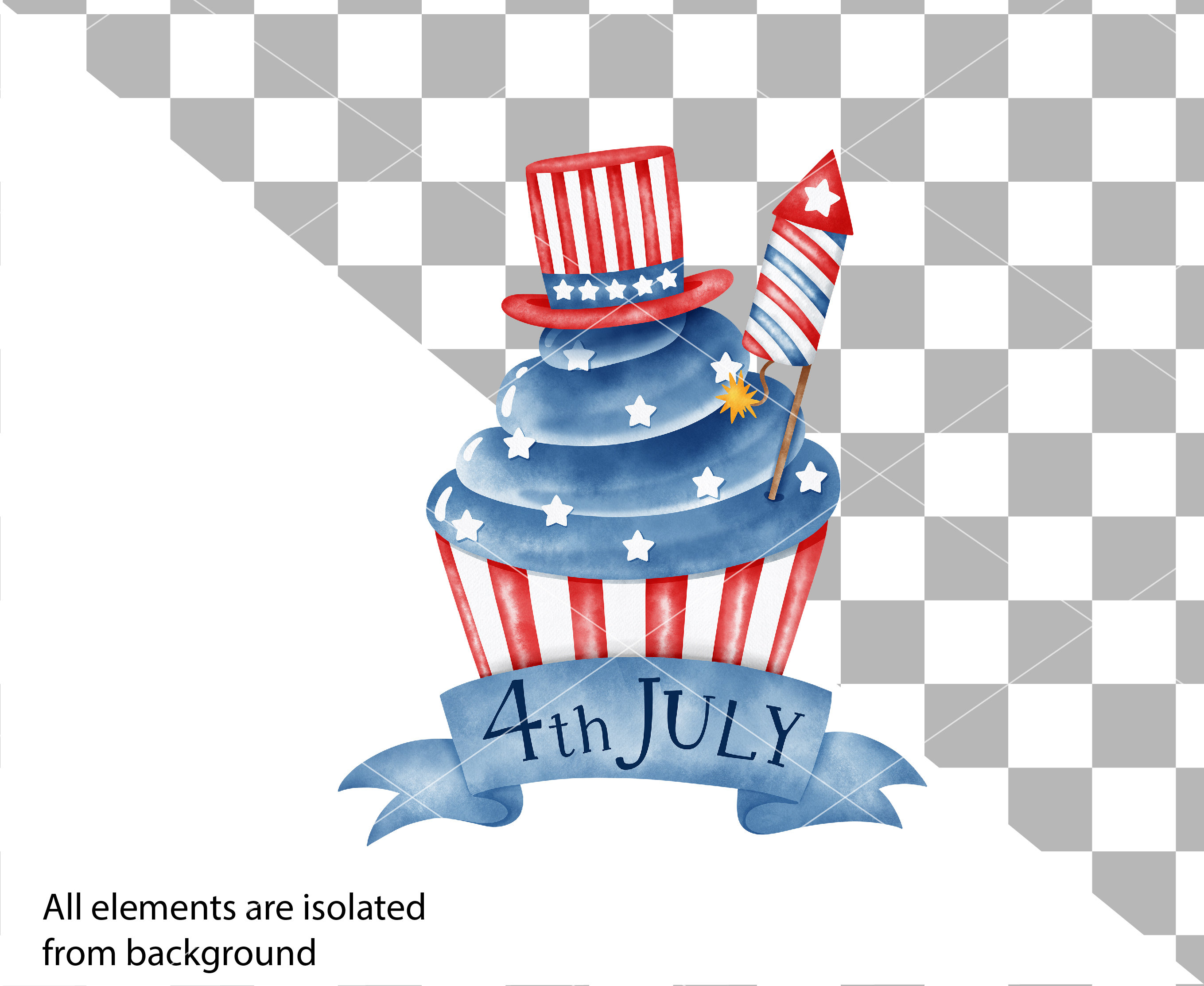 4th of July Independence Day Watercolor Clipart Fourth of - Etsy