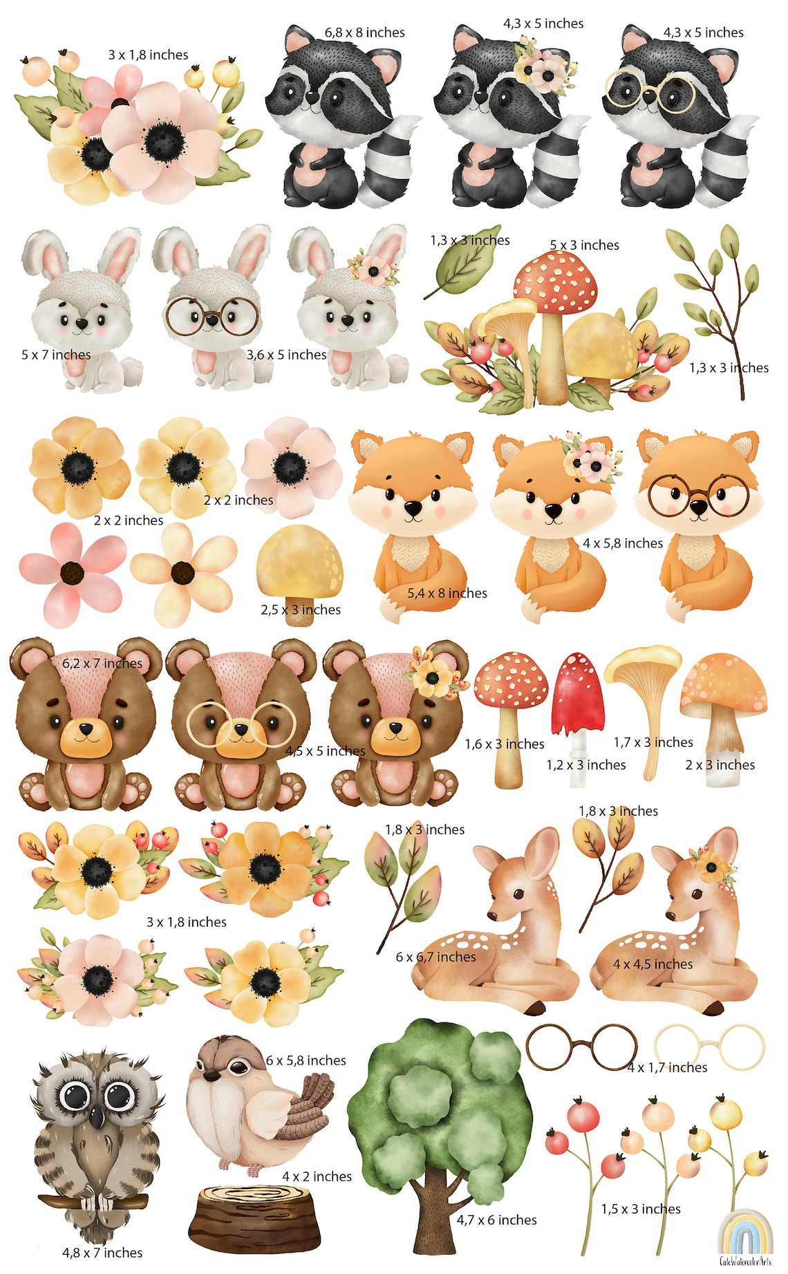 Woodland Animals Clipart. Forest Cute Baby Animals Clipart. - Etsy