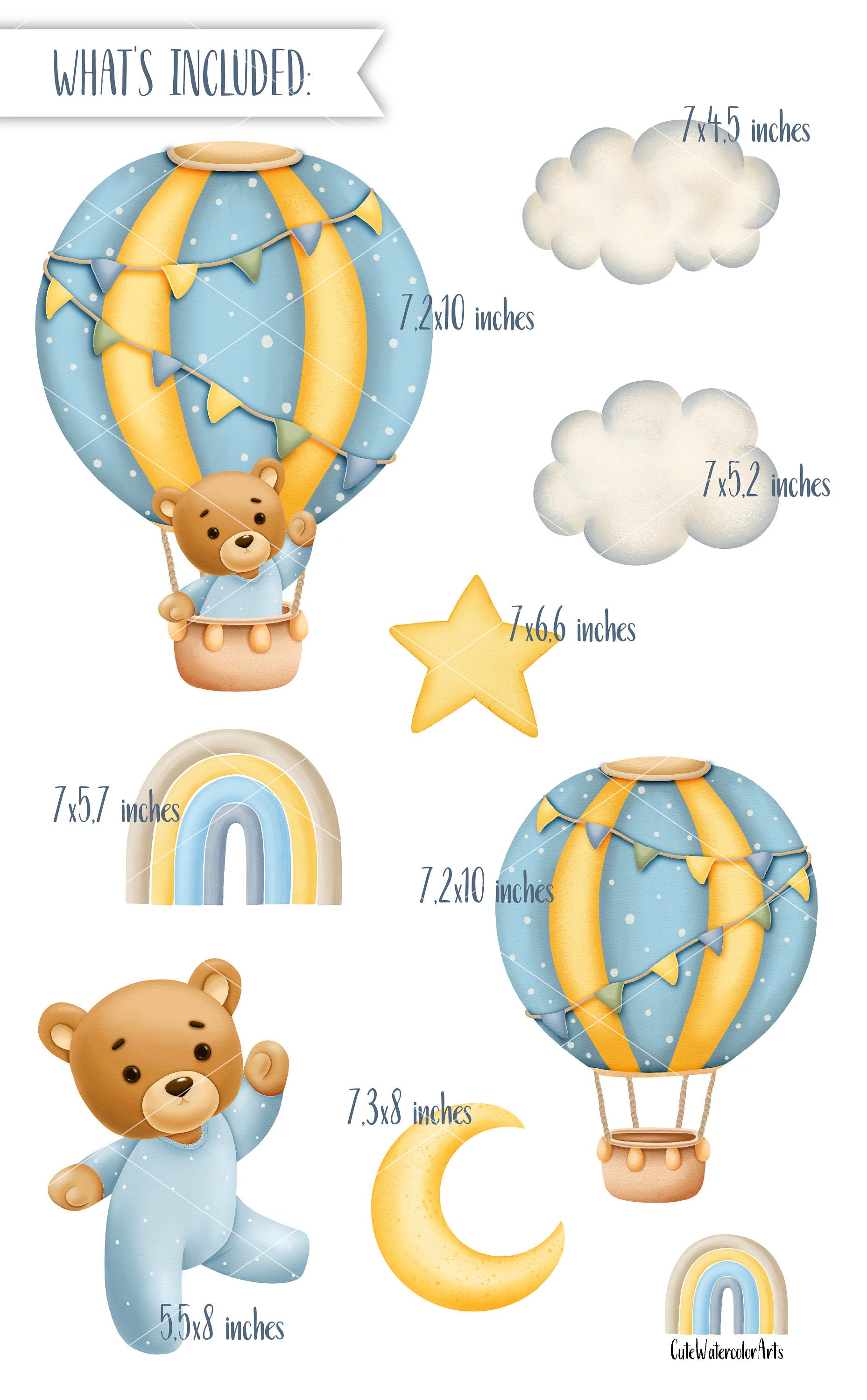 Cute Teddy Bear Clipart. Watercolor Bears Clipart. Baby Shower, It's a ...
