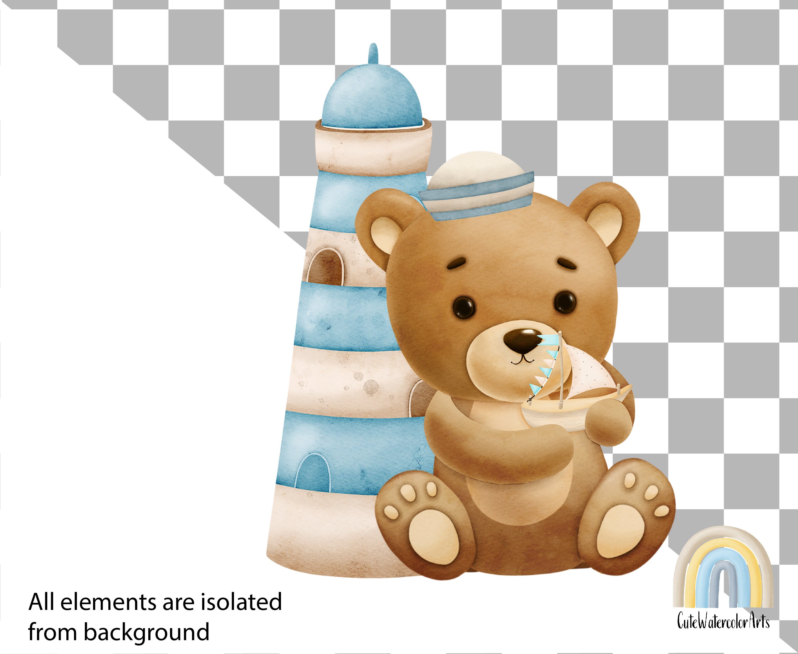 Watercolor Teddy Bear Clipart. Nautical Kids Clip Art. Baby Boy Clip ...