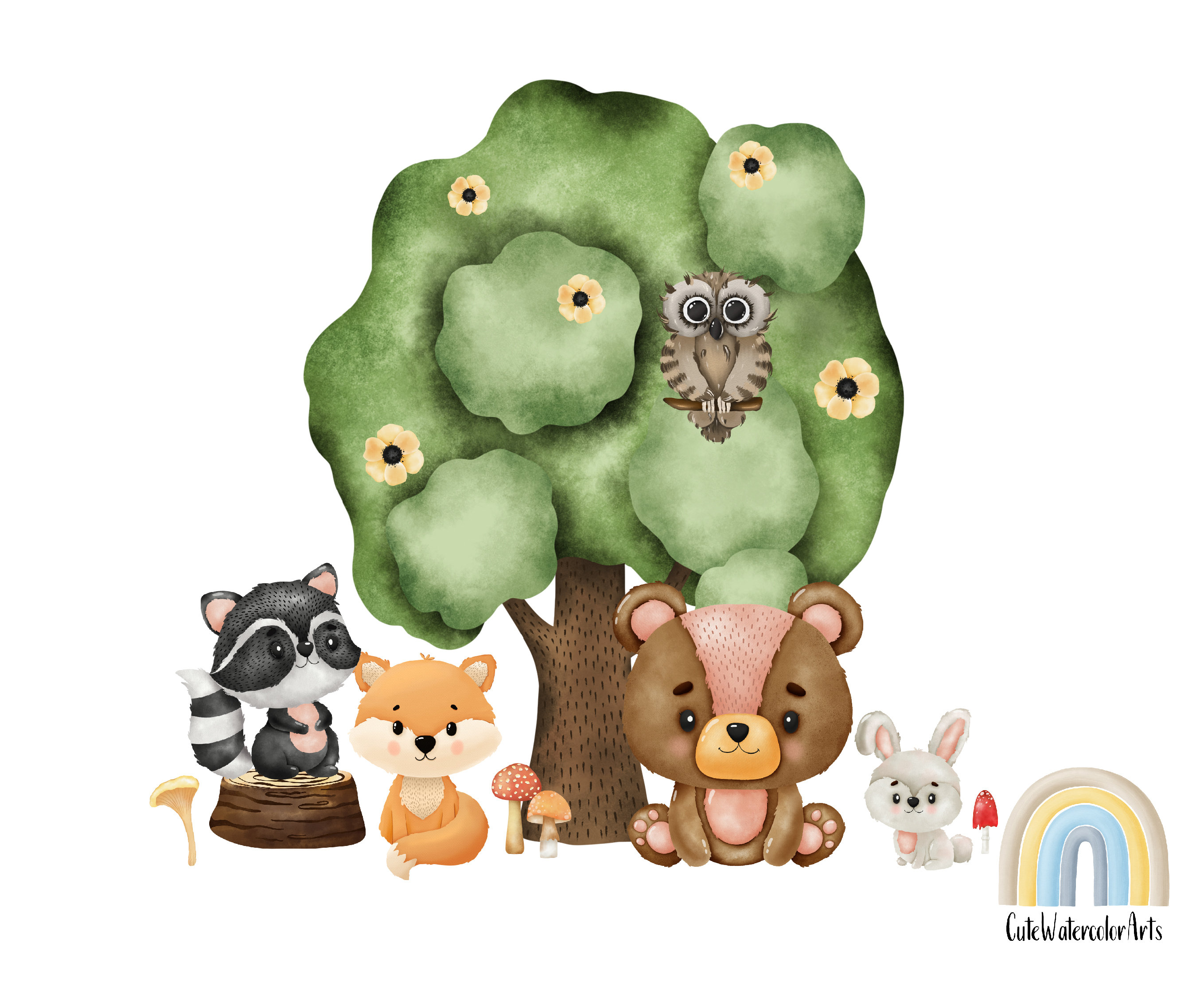 Woodland Animals Clipart. Forest Cute Baby Animals Clipart. - Etsy