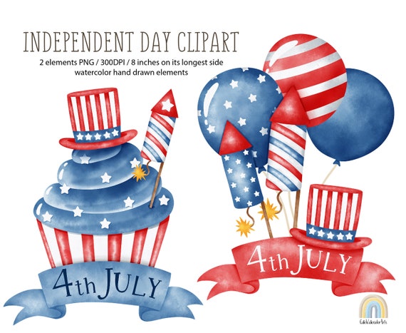 Independence Day Watercolor Clipart 4th of July Clipart - Etsy