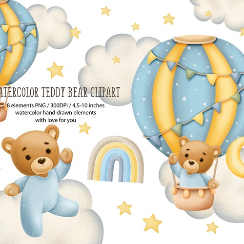 Watercolor Bears Clipart. Baby Shower Clipart It's a Boy - Etsy