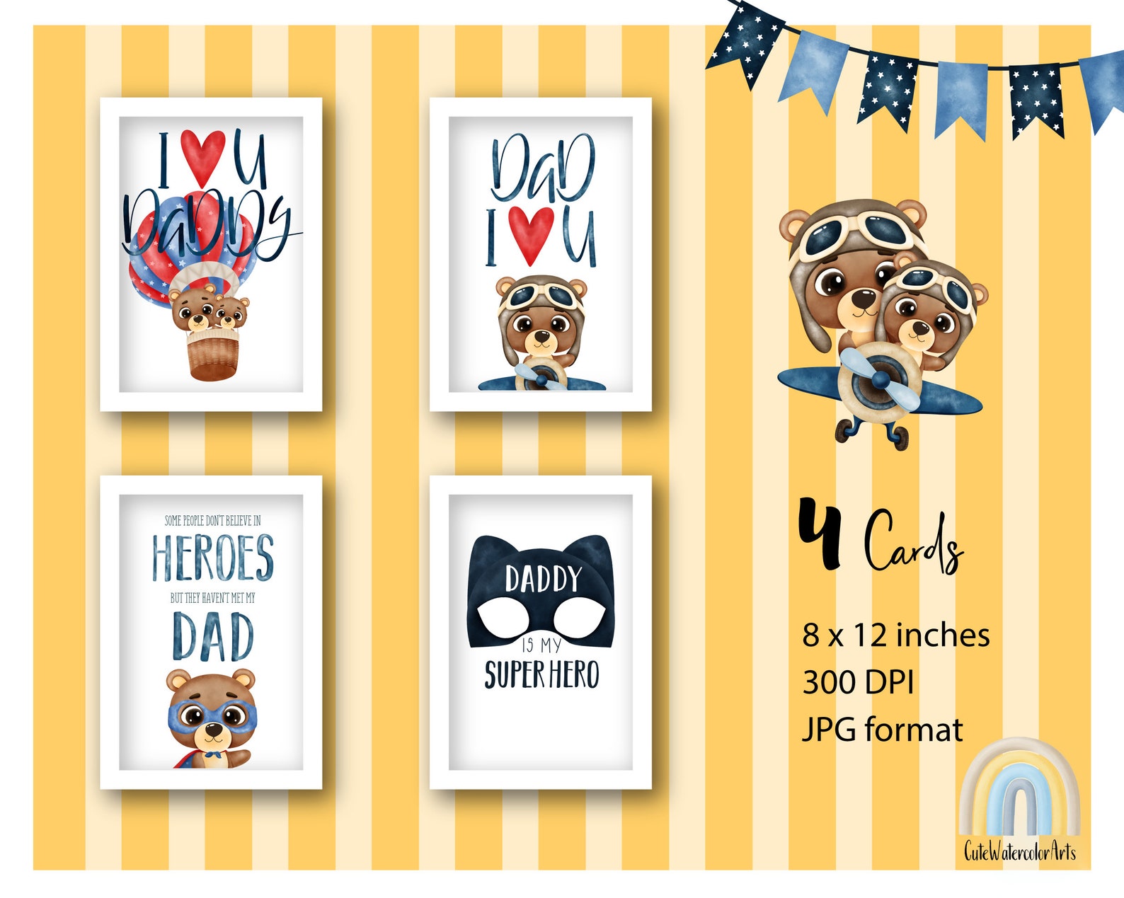 Father's Day PNG Watercolor Clipart. Super Daddy. Dad Bear - Etsy