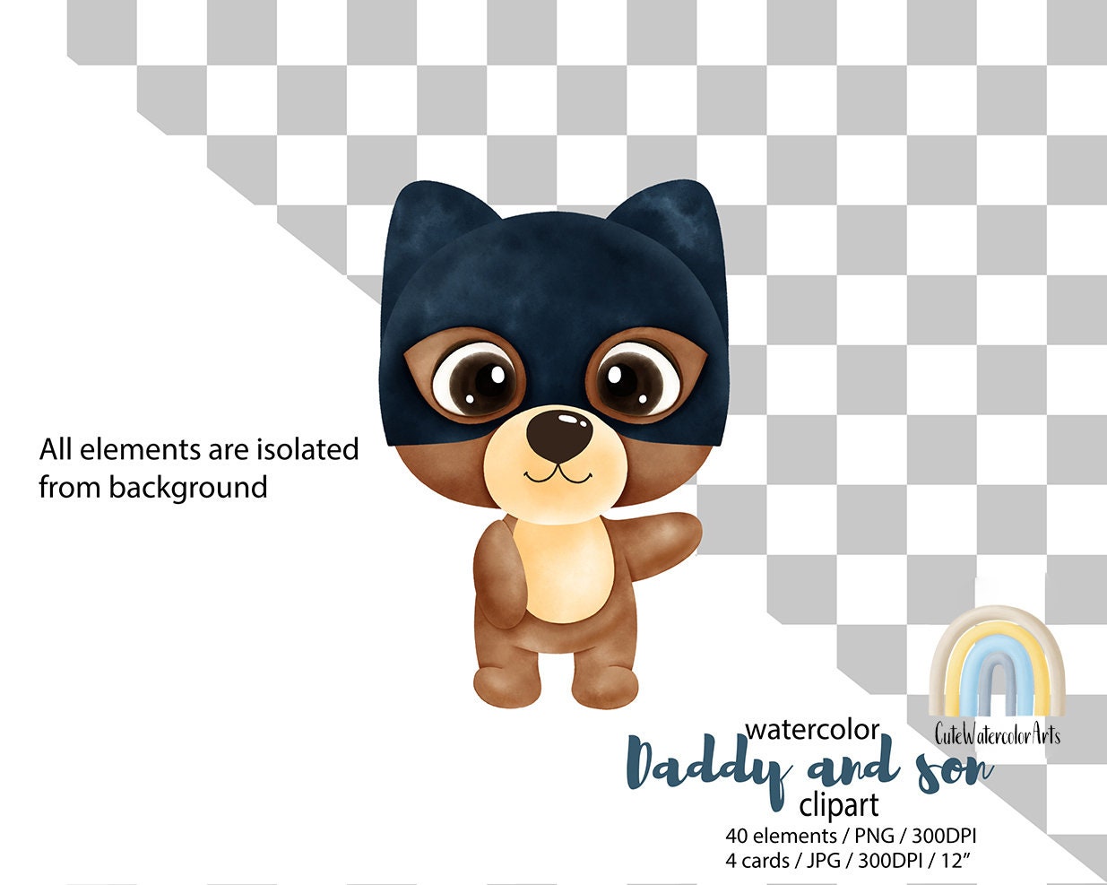 Father's Day PNG Watercolor Clipart. Super Daddy. Dad Bear - Etsy