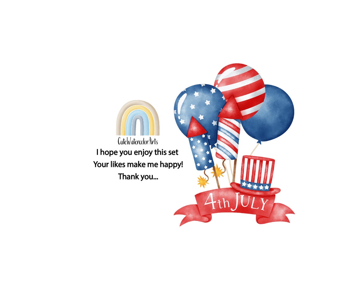 Independence Day Watercolor Clipart, 4th of July Clipart, Fourth of ...