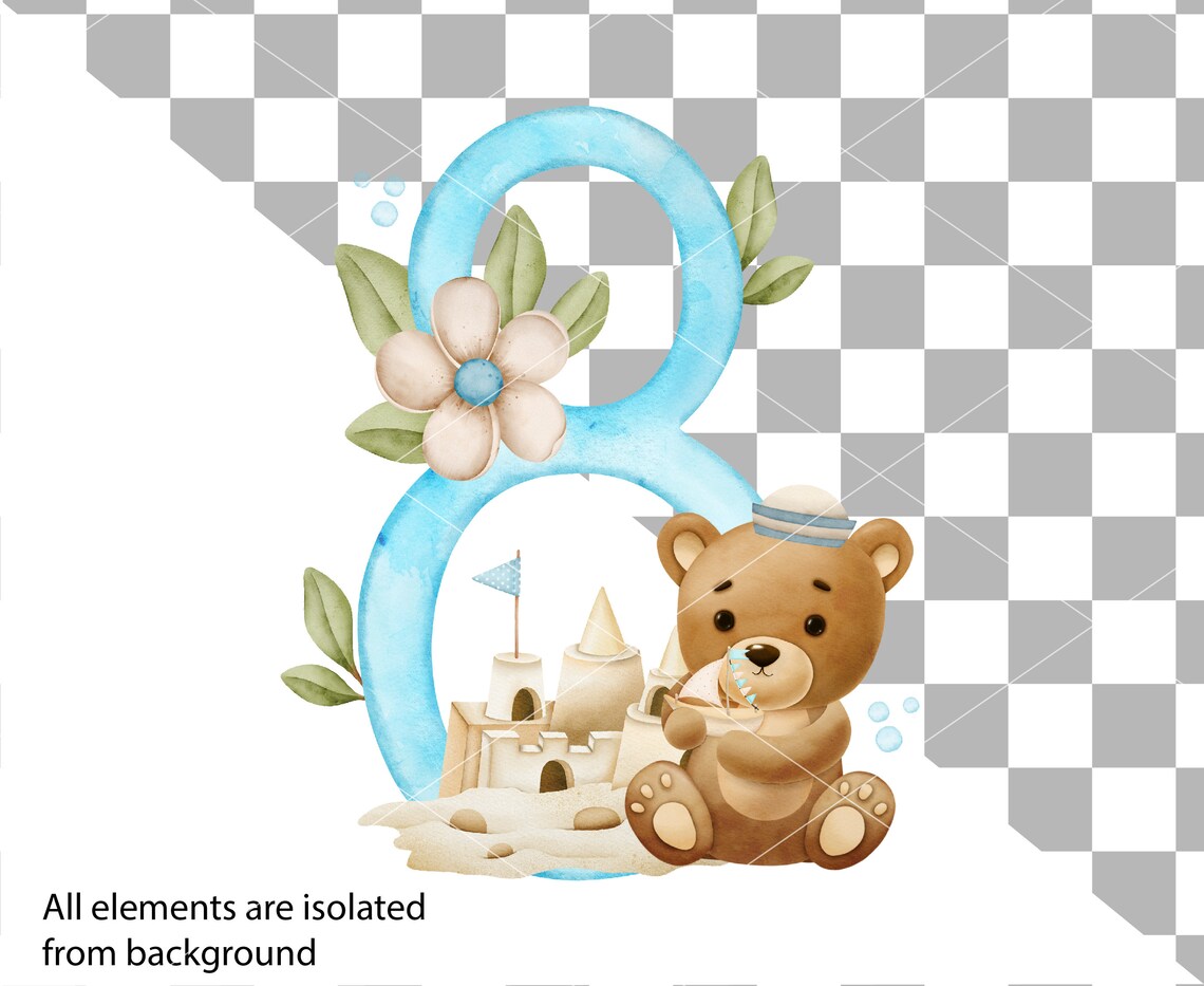 Watercolor Numbers Clipart. Teddy Bear Clipart, Baby Boy, Cute Kids ...