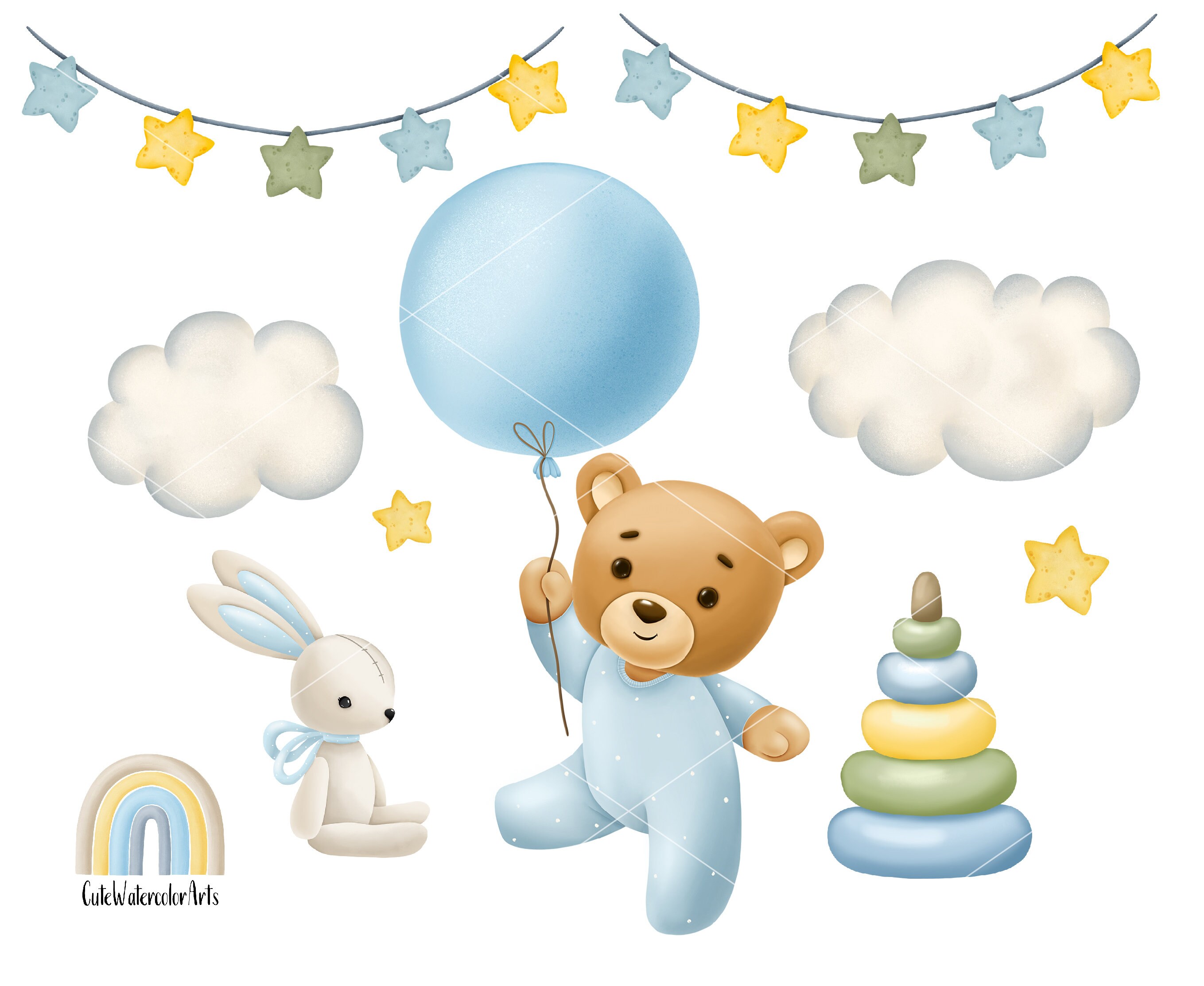 Watercolor Bears Clipart 3, Cute Teddy Bear Clipart, Baby Shower, It's ...