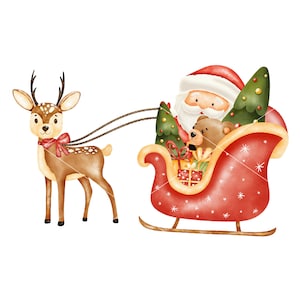 Santa Claus Clipart, Christmas Clipart, Watercolor Christmas Clipart ...