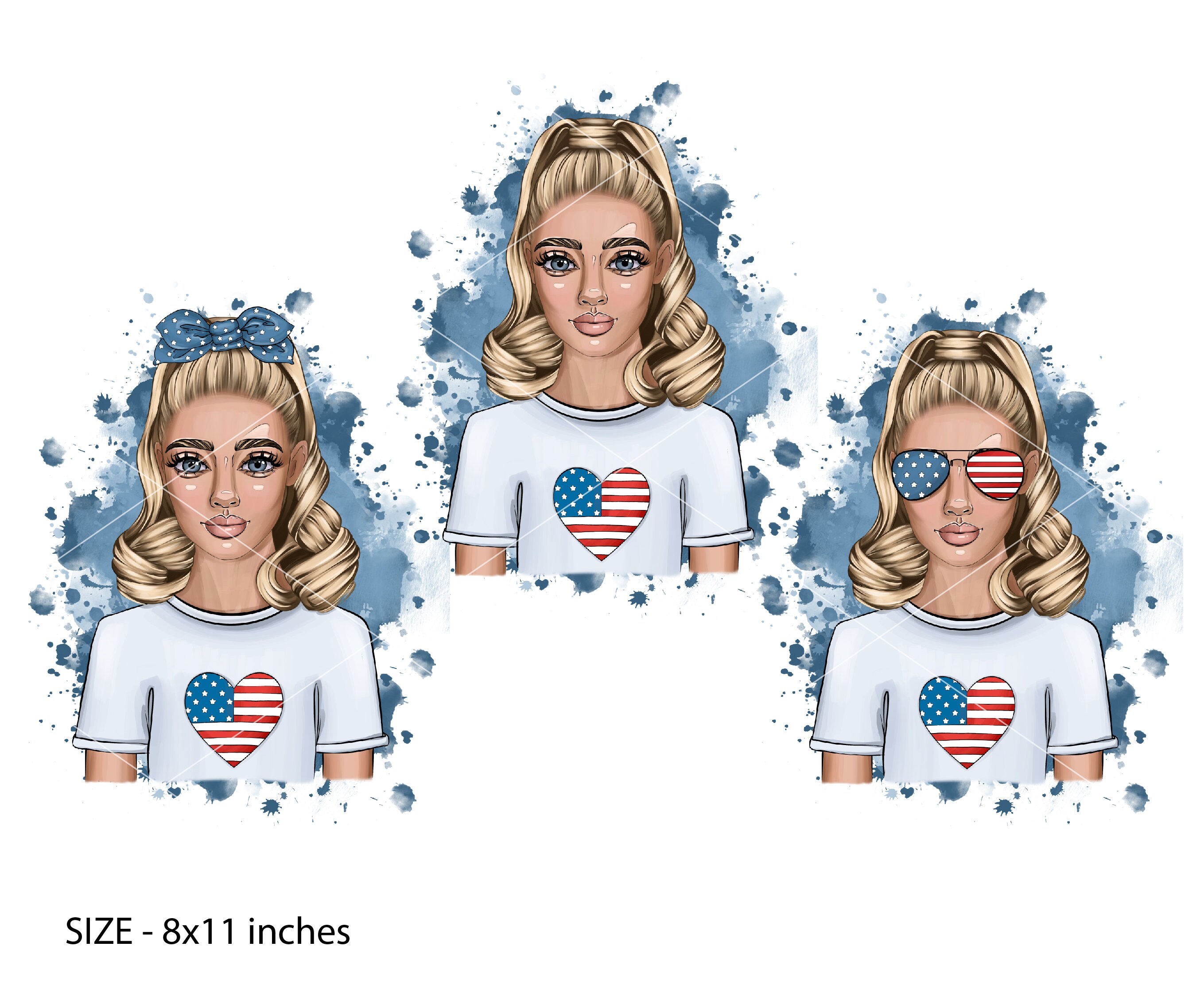 Independence Day 4th of July Clipart. Fashion Girls Clip Art. - Etsy