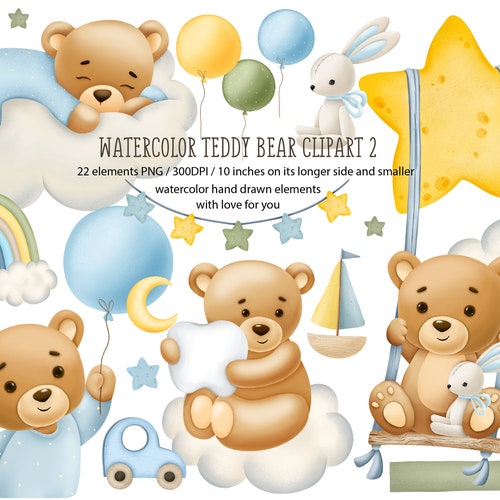 Watercolor Bears Clipart. Baby Shower Clipart It's a Boy - Etsy