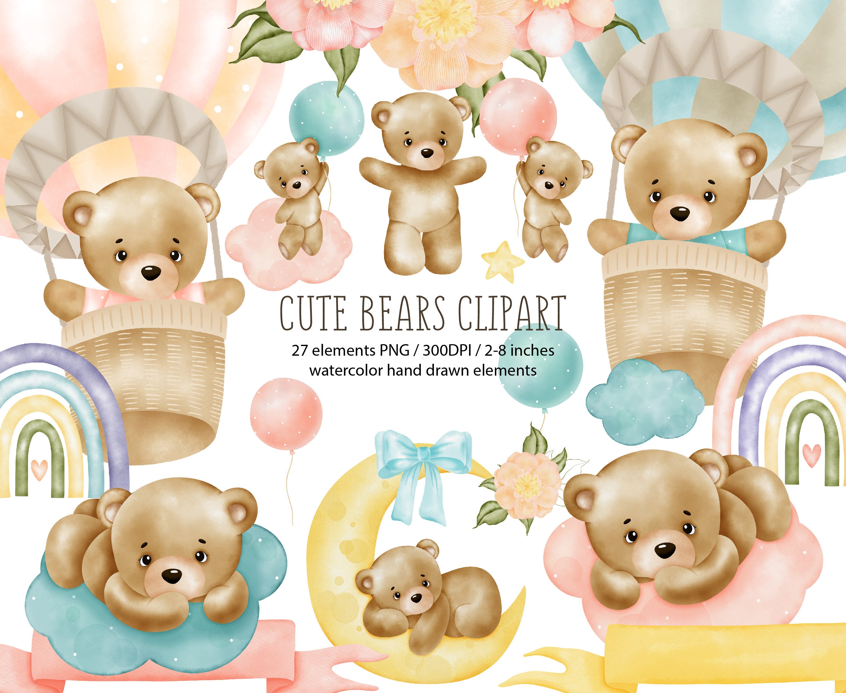Nursery clipart Watercolor bears clipart It's a Boy Clipart Woodland ...