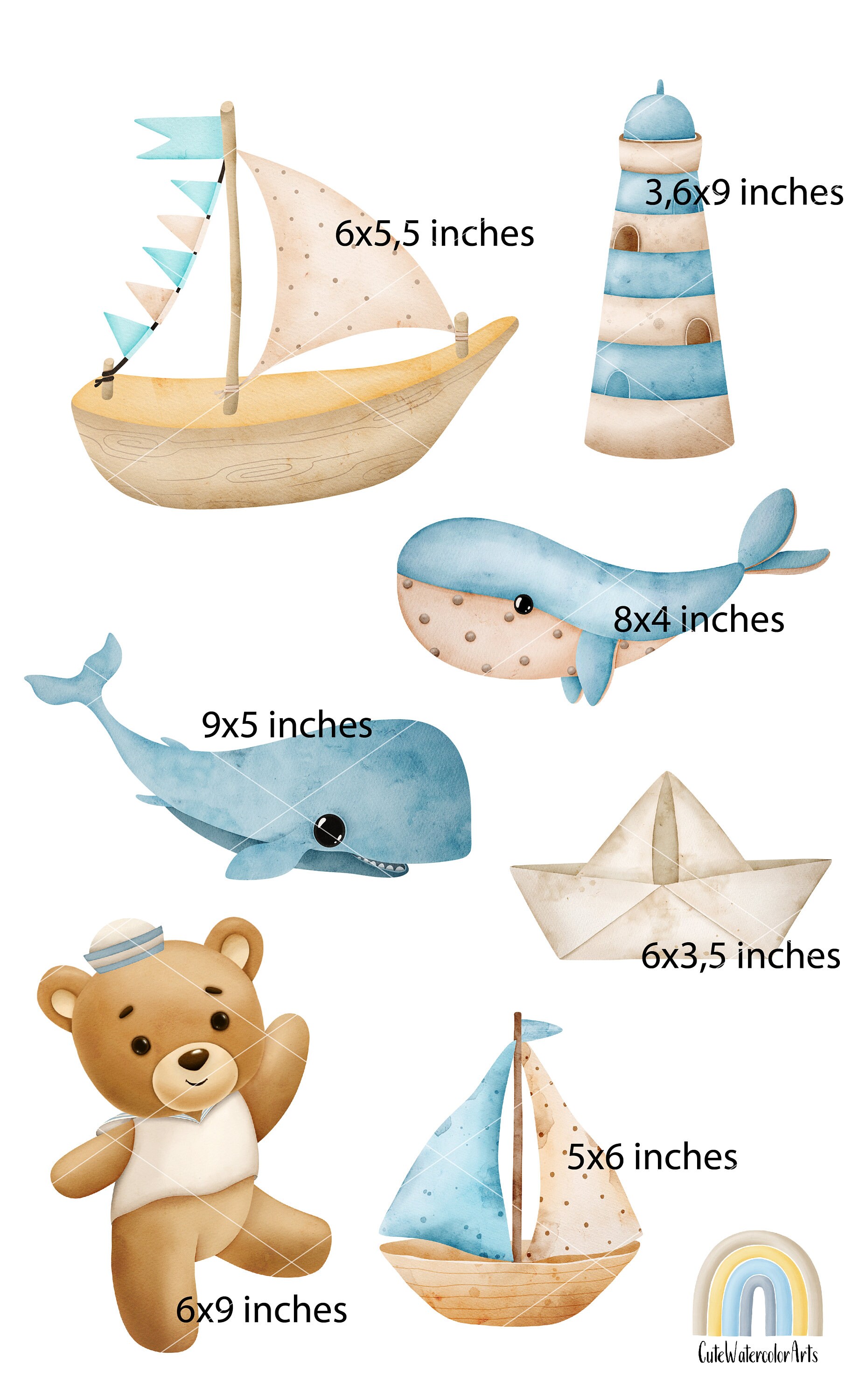 Watercolor Teddy Bear Clipart. Nautical Kids Clip Art. Baby Boy Clip ...