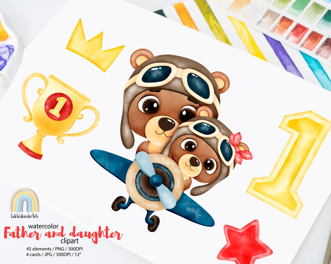 Father's Day PNG Watercolor Clipart. Baby Girl Clipart. Super Daddy ...