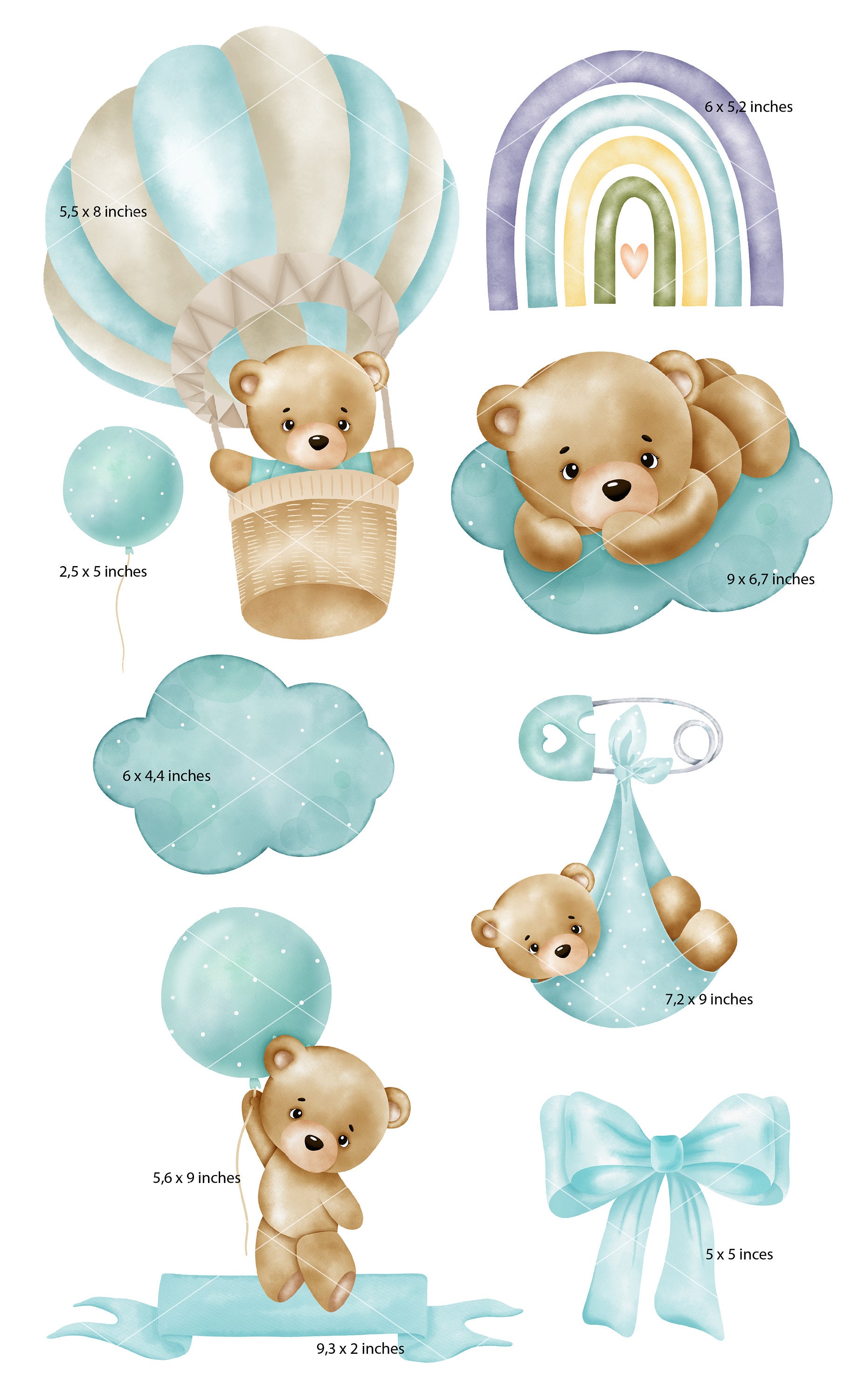 Watercolor Bears Clipart. Baby Shower Clipart It's a Boy - Etsy