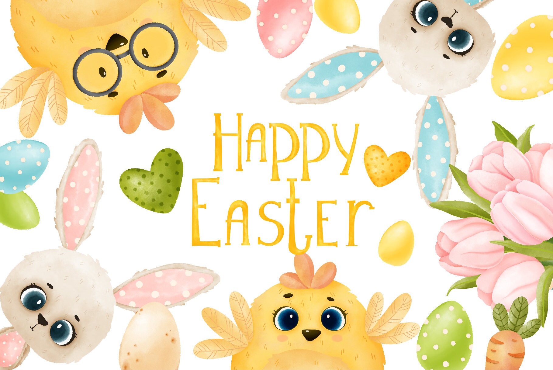 Easter Watercolor Clipart. Bunny, Chicken Eggs Clip. Happy Easter ...