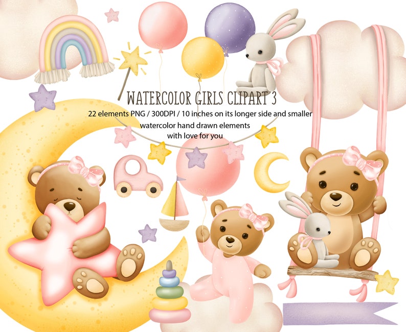 Watercolor Bears Clipart 3, Cute Teddy Bear Clipart, Baby Shower, It's ...