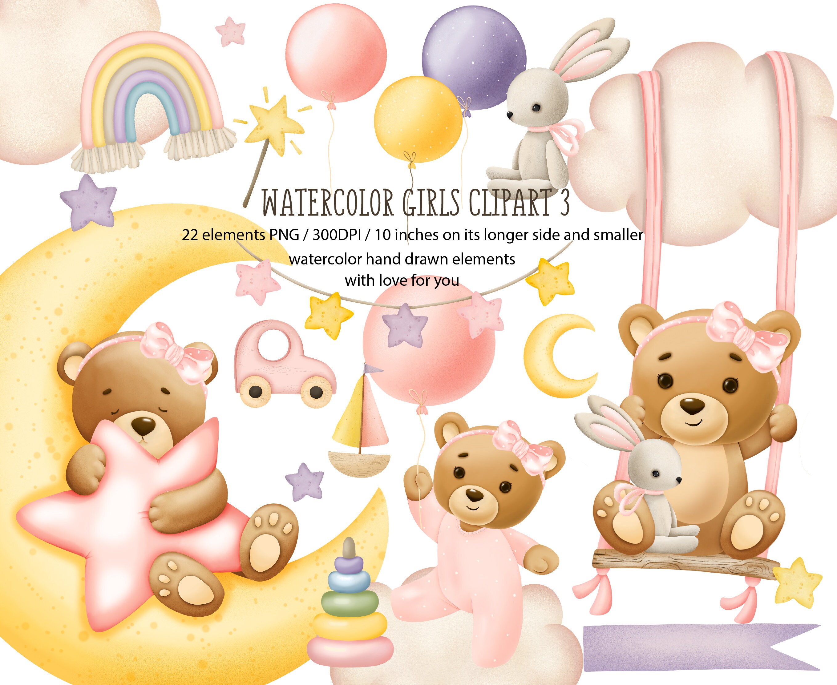 Watercolor Bears Clipart 3 Cute Teddy Bear Clipart Baby - Etsy