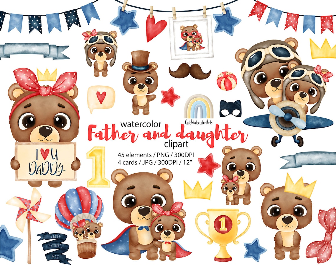 Father's Day PNG Watercolor Clipart. Baby Girl Clipart. Super Daddy ...