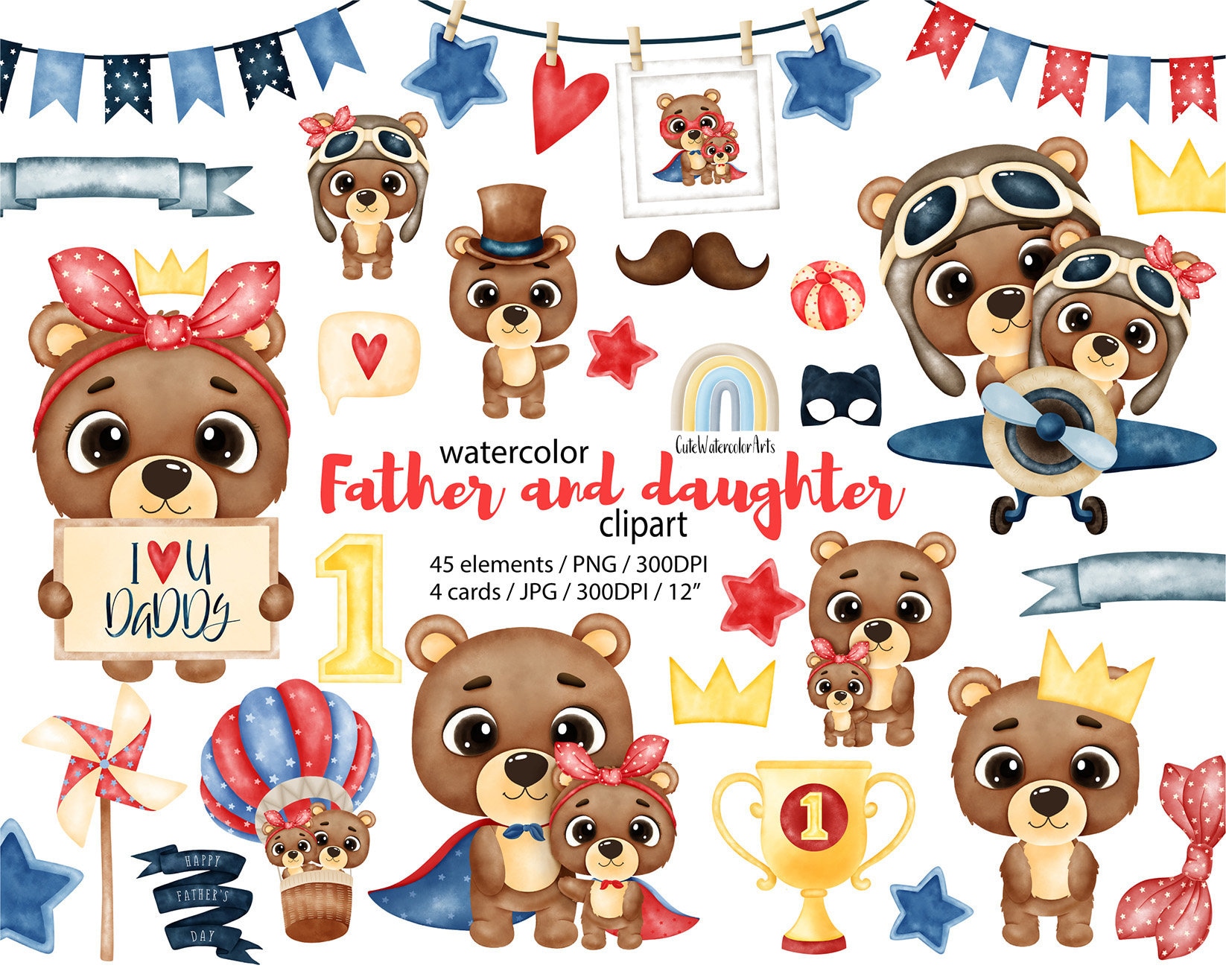 Father's Day PNG Watercolor Clipart. Baby Girl Clipart. Super Daddy ...