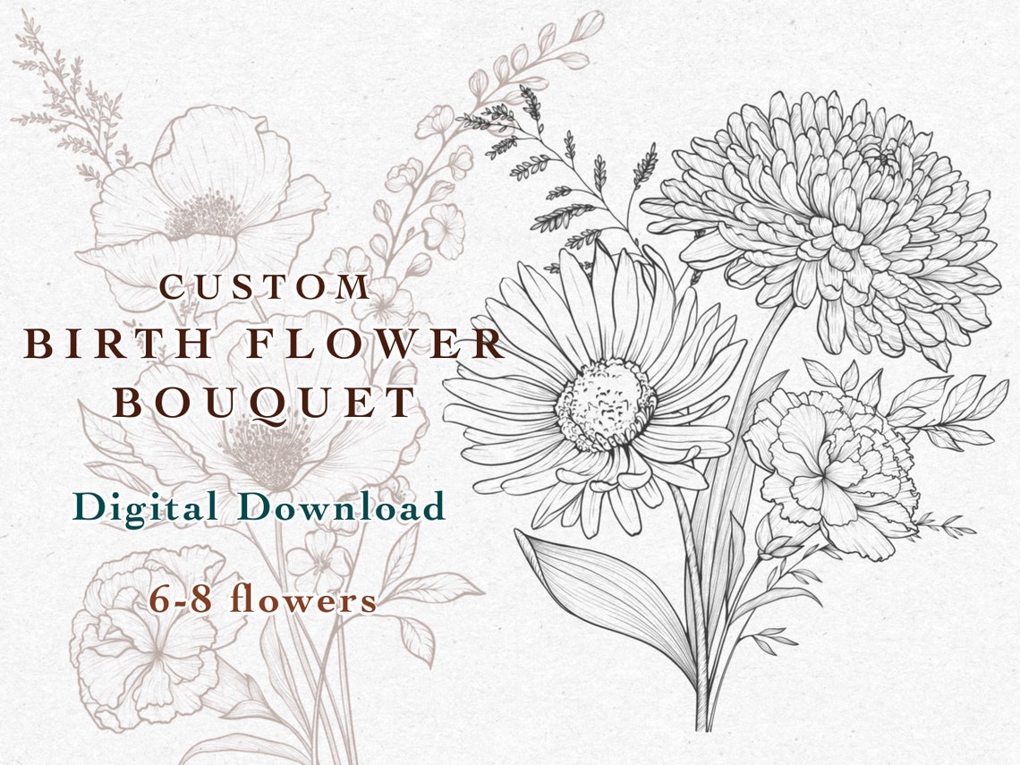 Digital Custom Birth Flowers Bouquet, Family Bouquet Design, Custom ...
