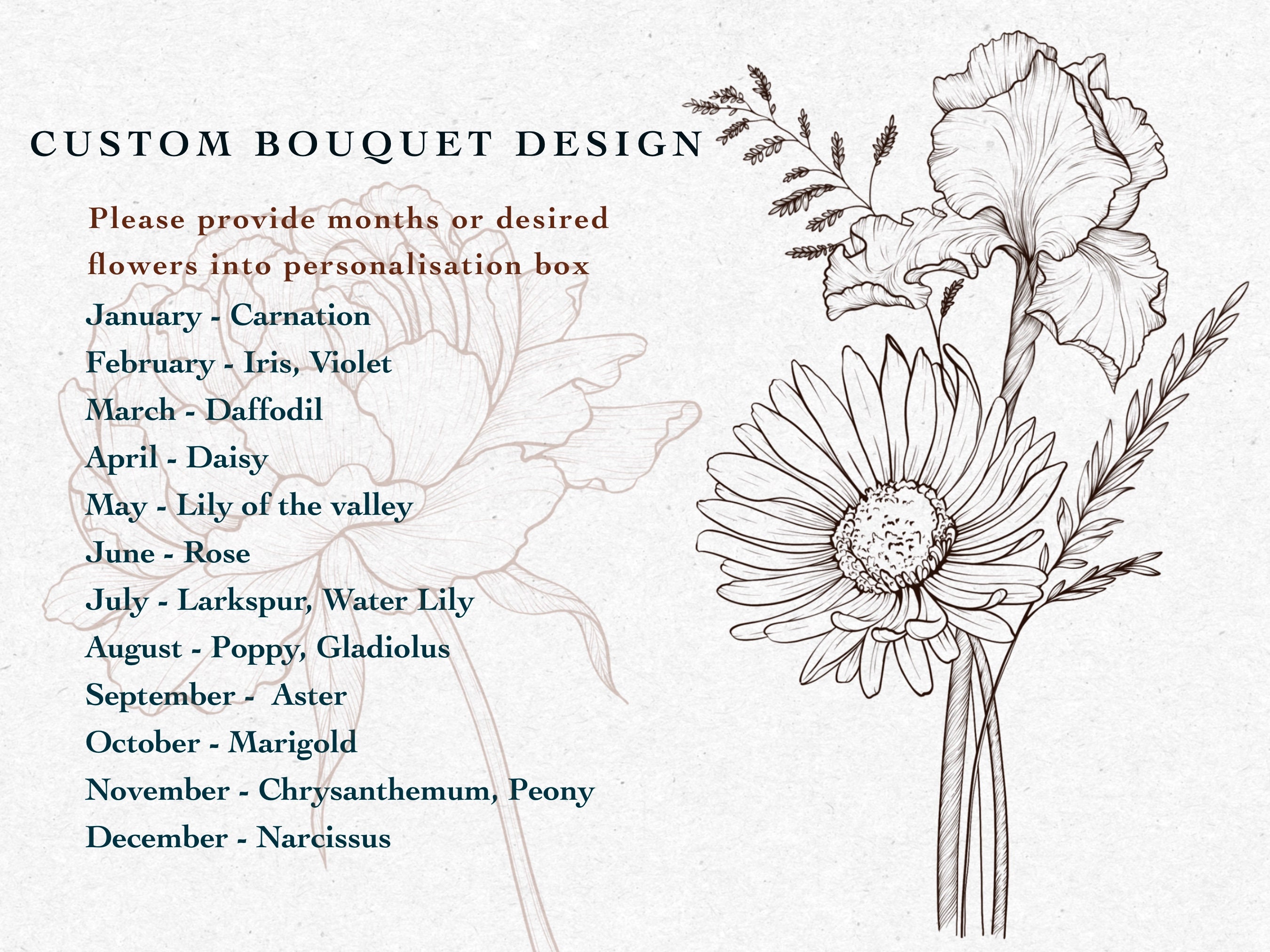 Digital Custom Birth Flowers Bouquet, Family Bouquet Design, Custom ...