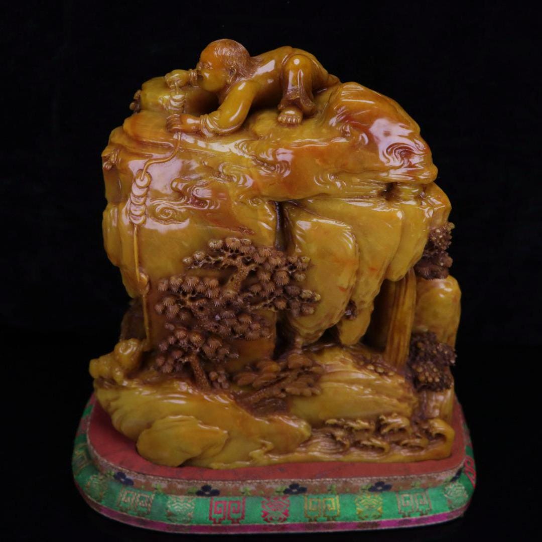 410611 Old Chinese Shoushan Stone Tianhuang Stone Carved Liuhai Taolism ...