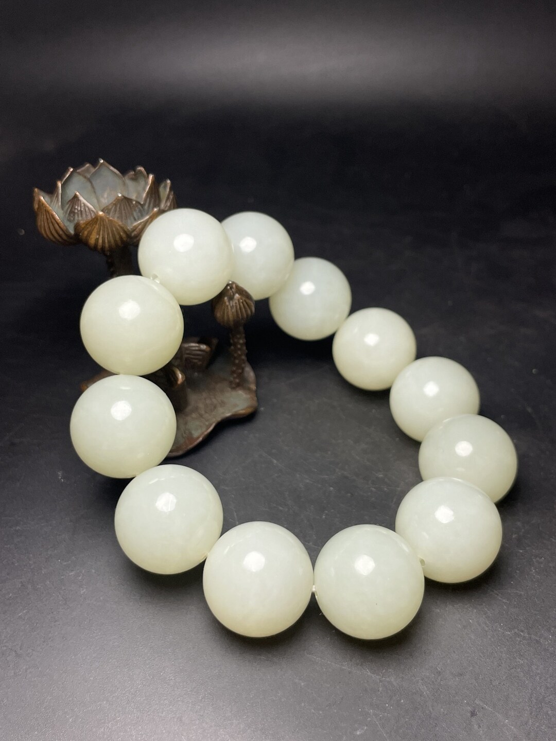 38144 Hetian White Jade Beaded Bracelet - Etsy