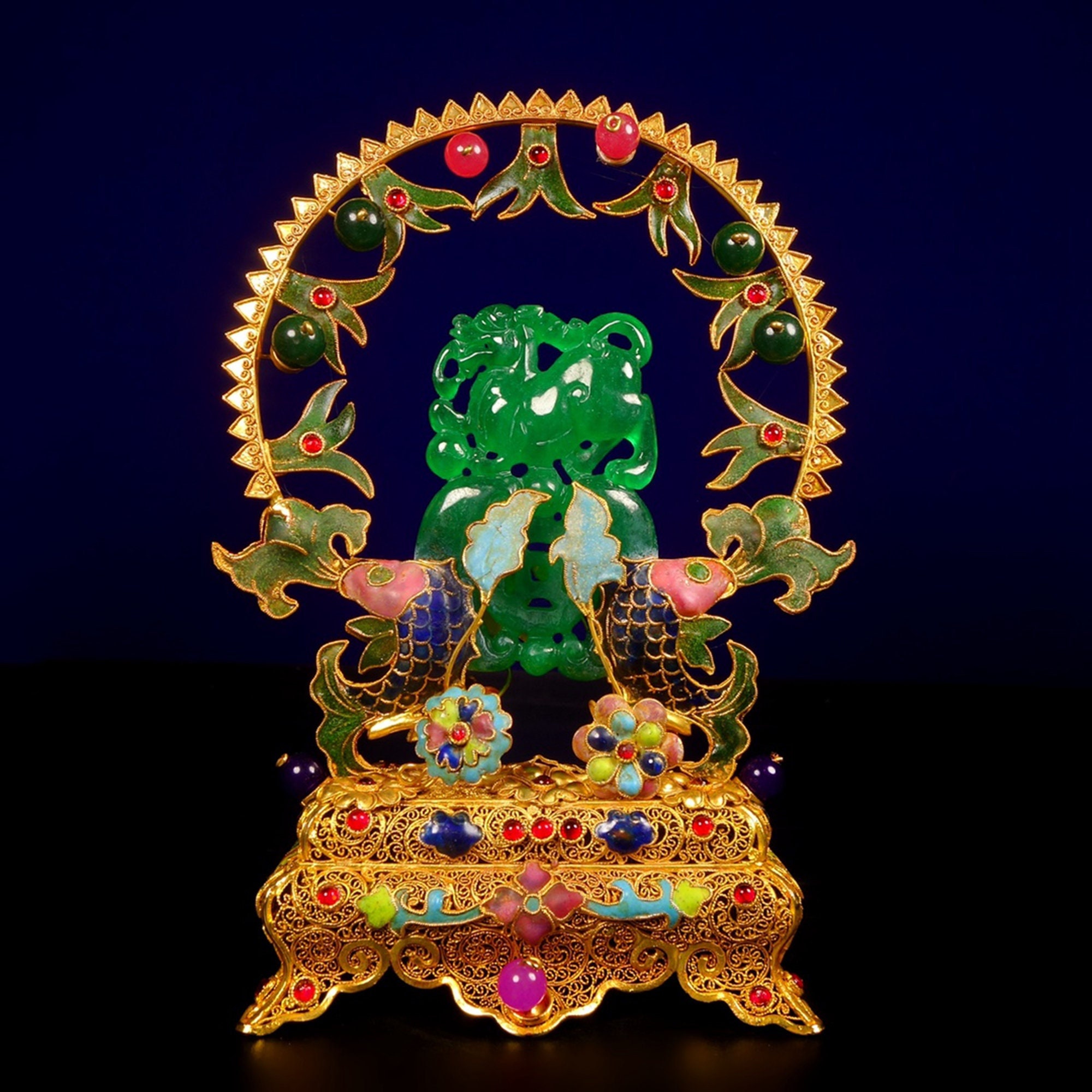 42104 Brass Gilded Inlaid Jade PI Xiu Statue - Etsy