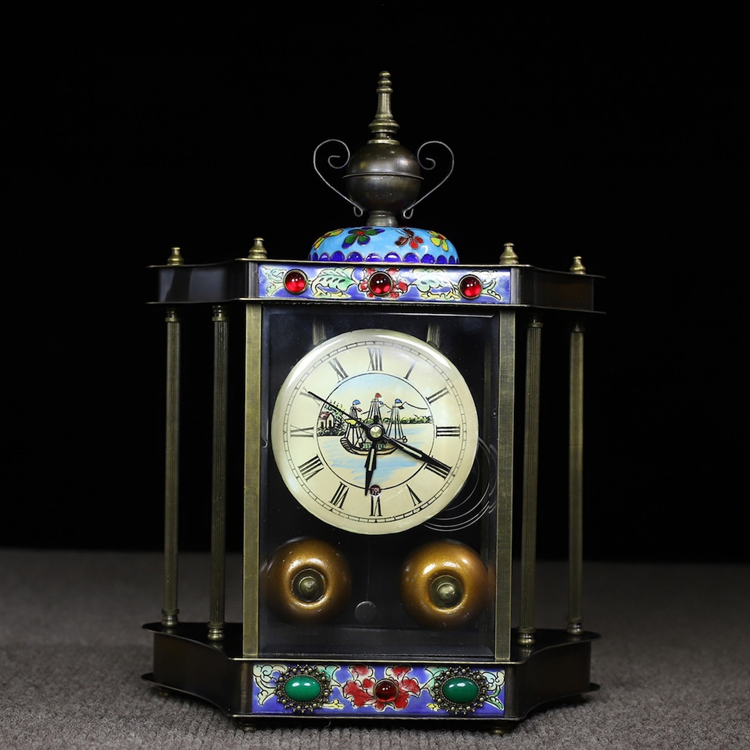 46775 Brass Cloisonne Inlay Gem Mechanical Clock - Etsy