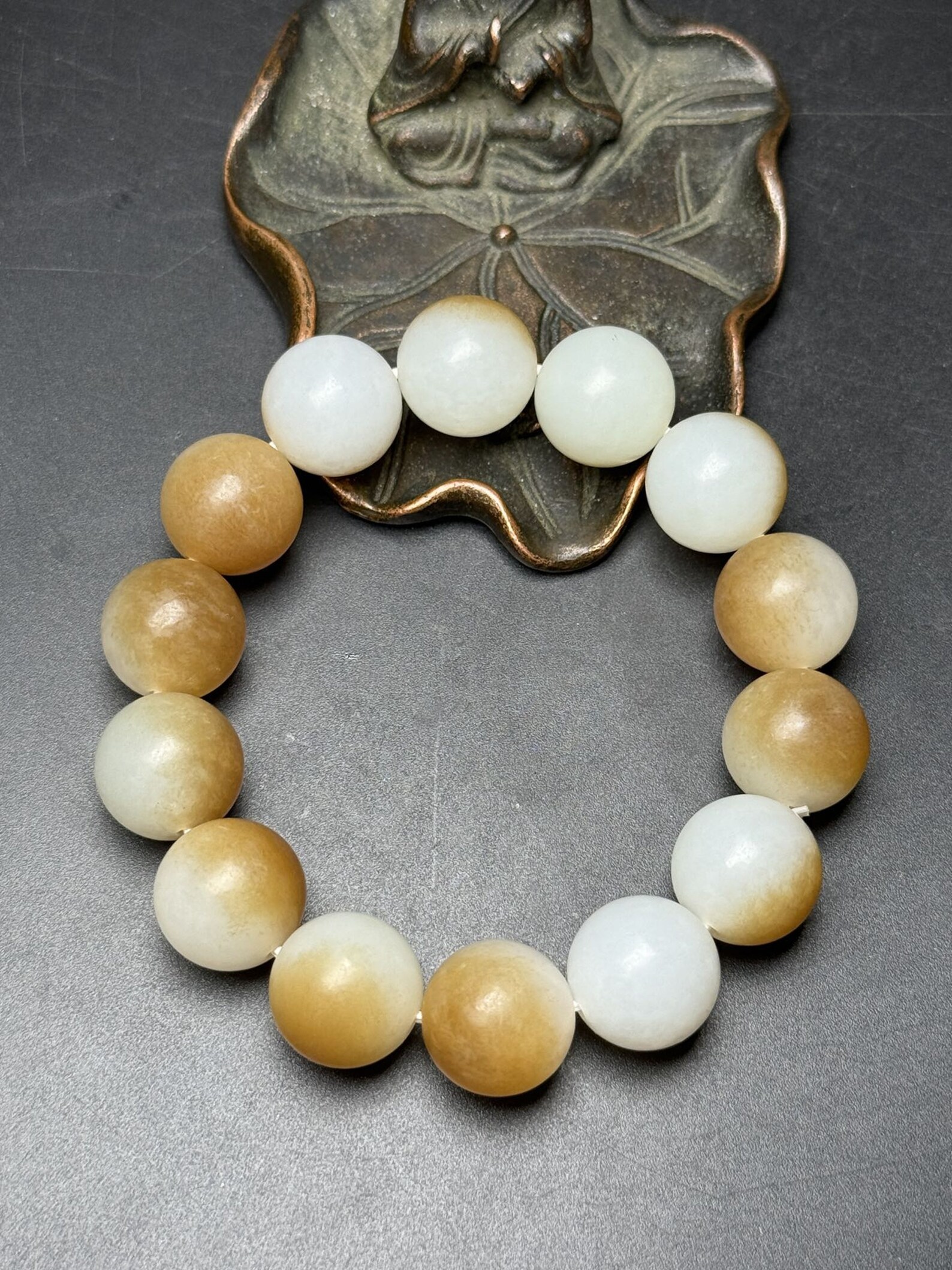 4644 15mm Bead Chinese Natural White & Sugar Color Hetian Jade Beads ...