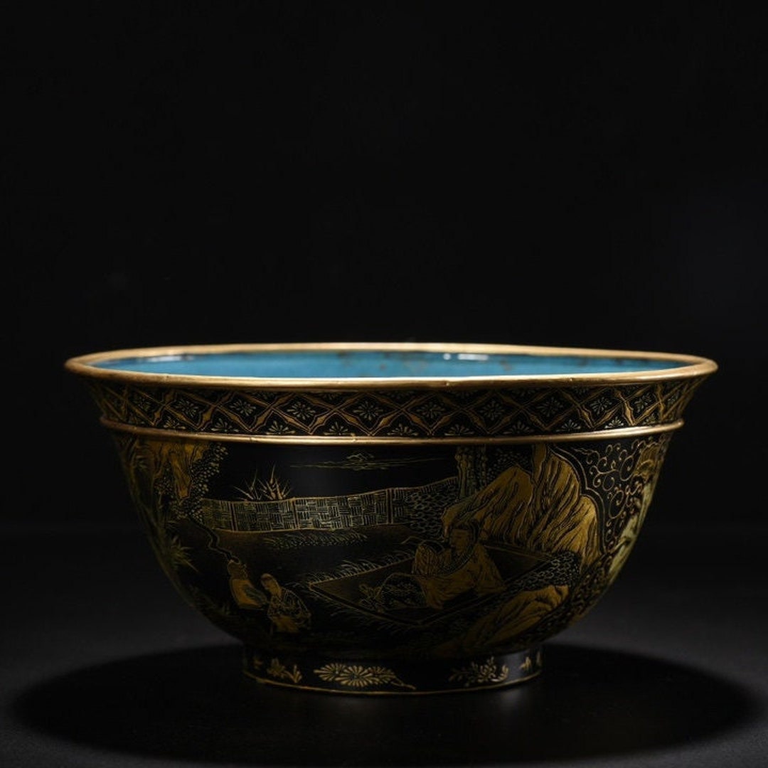 48721 Old Chinese Gilt Gold Lacquerware Bronze Cloisonne Figure Design ...