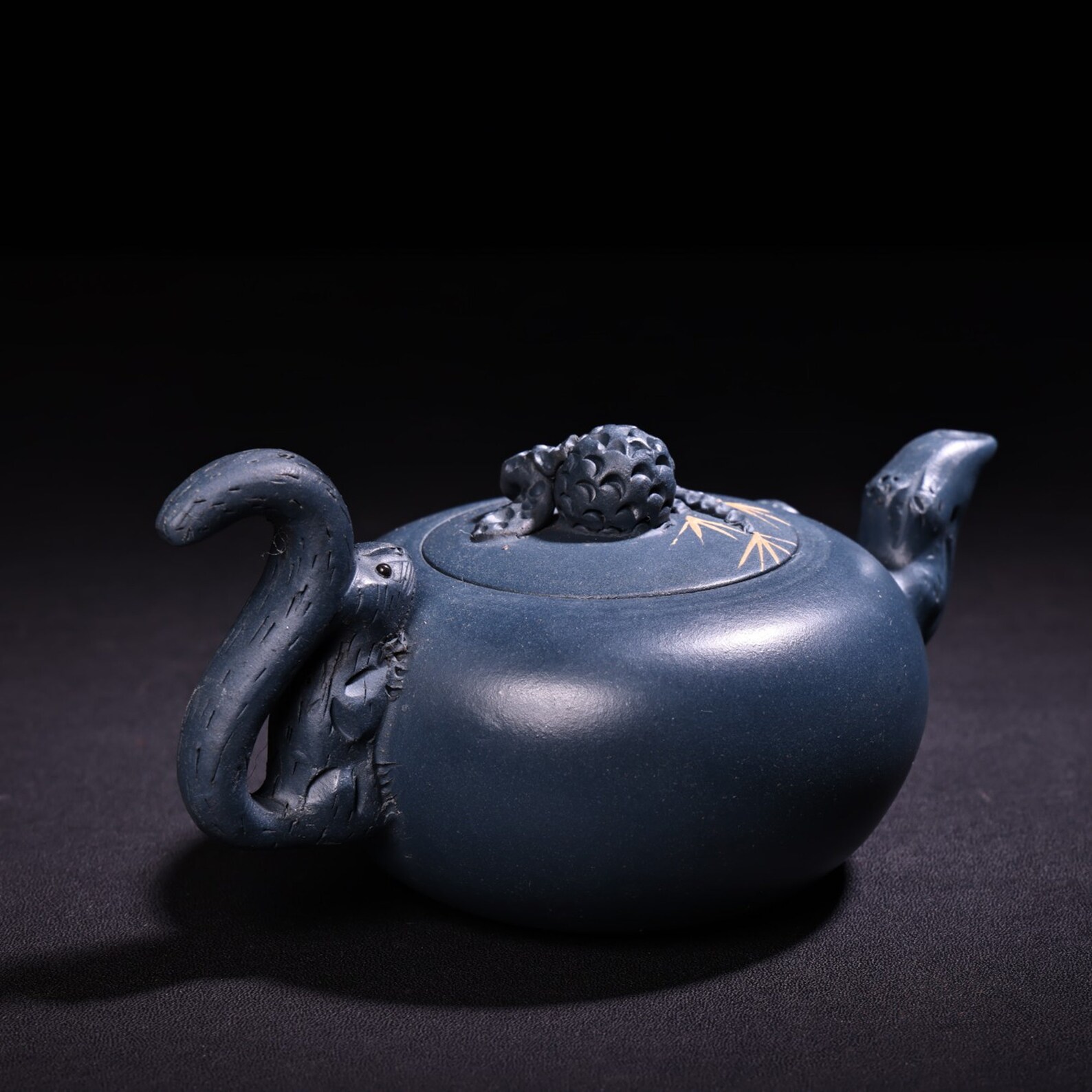 45511 Chinese Blue Yixing Zisha Clay Pine Tree Teapot W Artist Signed ...