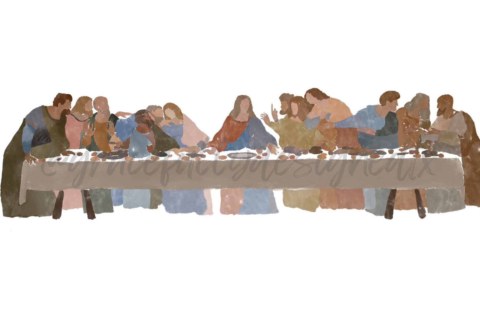Digital Last Supper Print Religious Watercolor Art Minimalist Christian ...