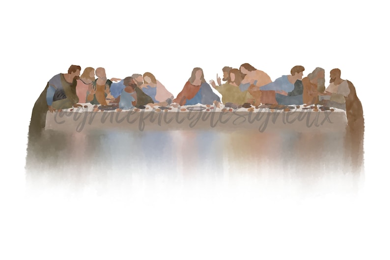 Watercolor Last Supper Print – Modern Christian Art (16x24 Printable ...
