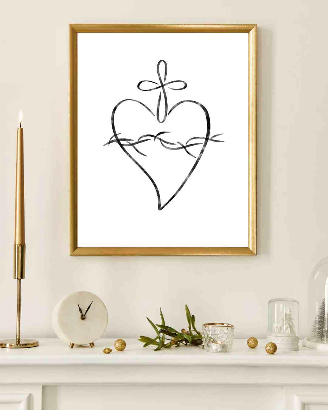 Sacred Heart of Jesus Minimalist Line Print (digital Download) - Etsy
