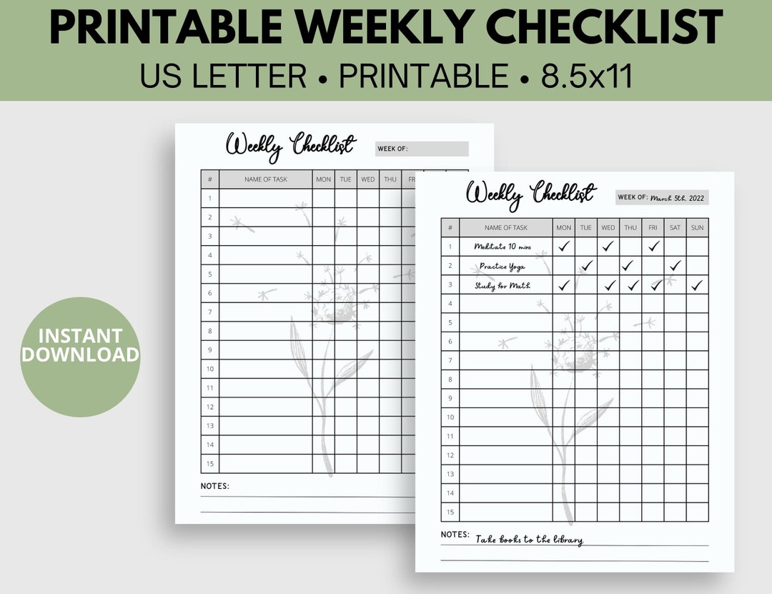 Weekly Planning Checklist - Etsy