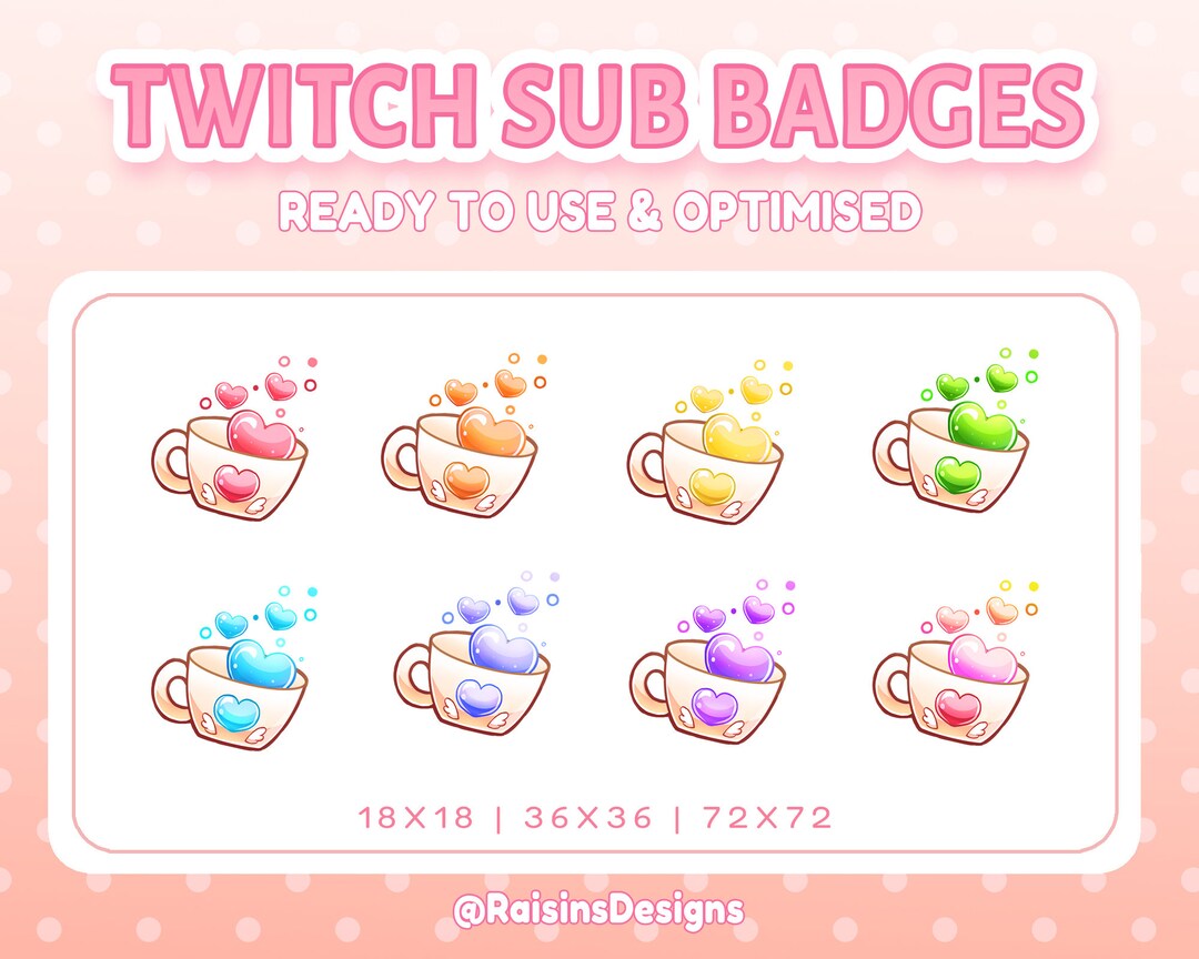 Heart Mug Badges for Twitch & Youtube Stream / P2U Cute Sub Badges ...