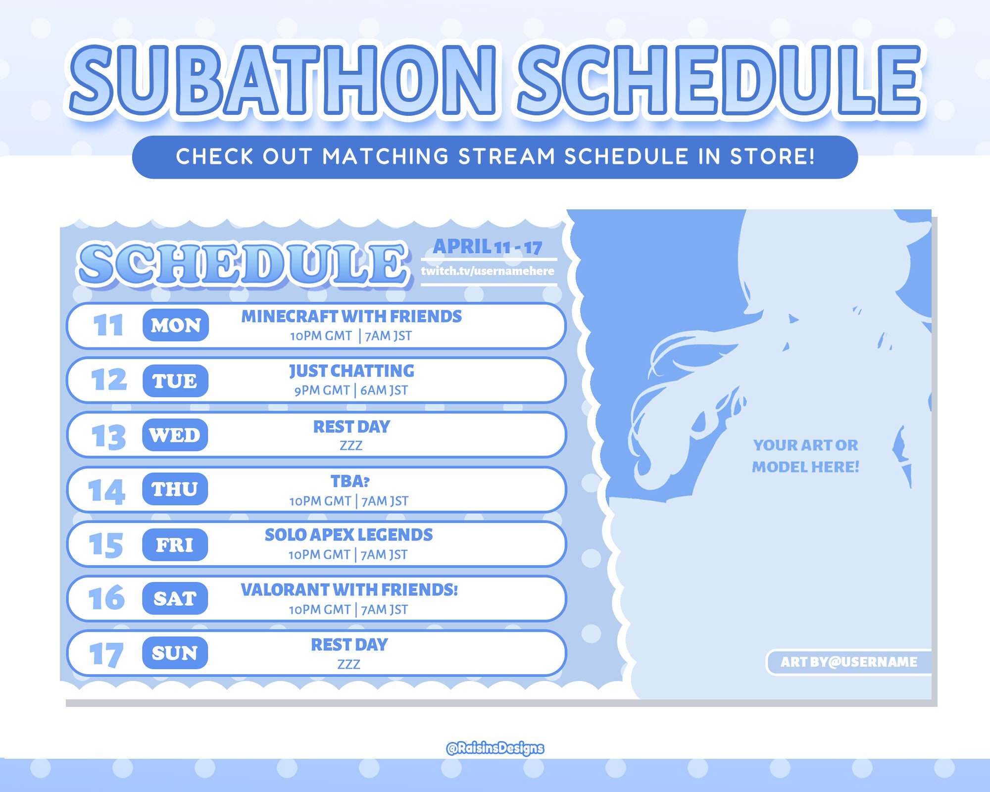 Stream Subathon Template for Twitch & Youtube Streaming / Blue Polka ...